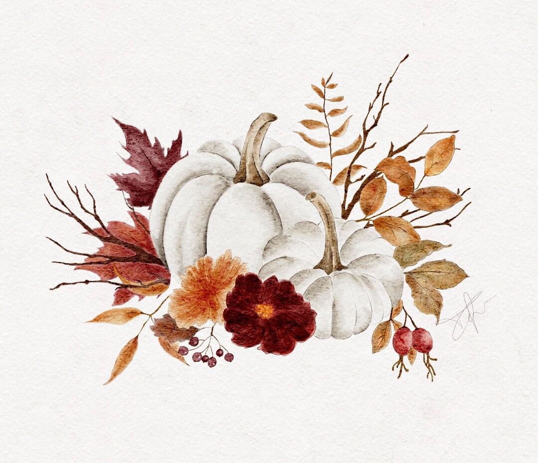 Watercolor Autumn Set - Autumn Flowers - Fall Clipart - Pumpkin Clipart ...