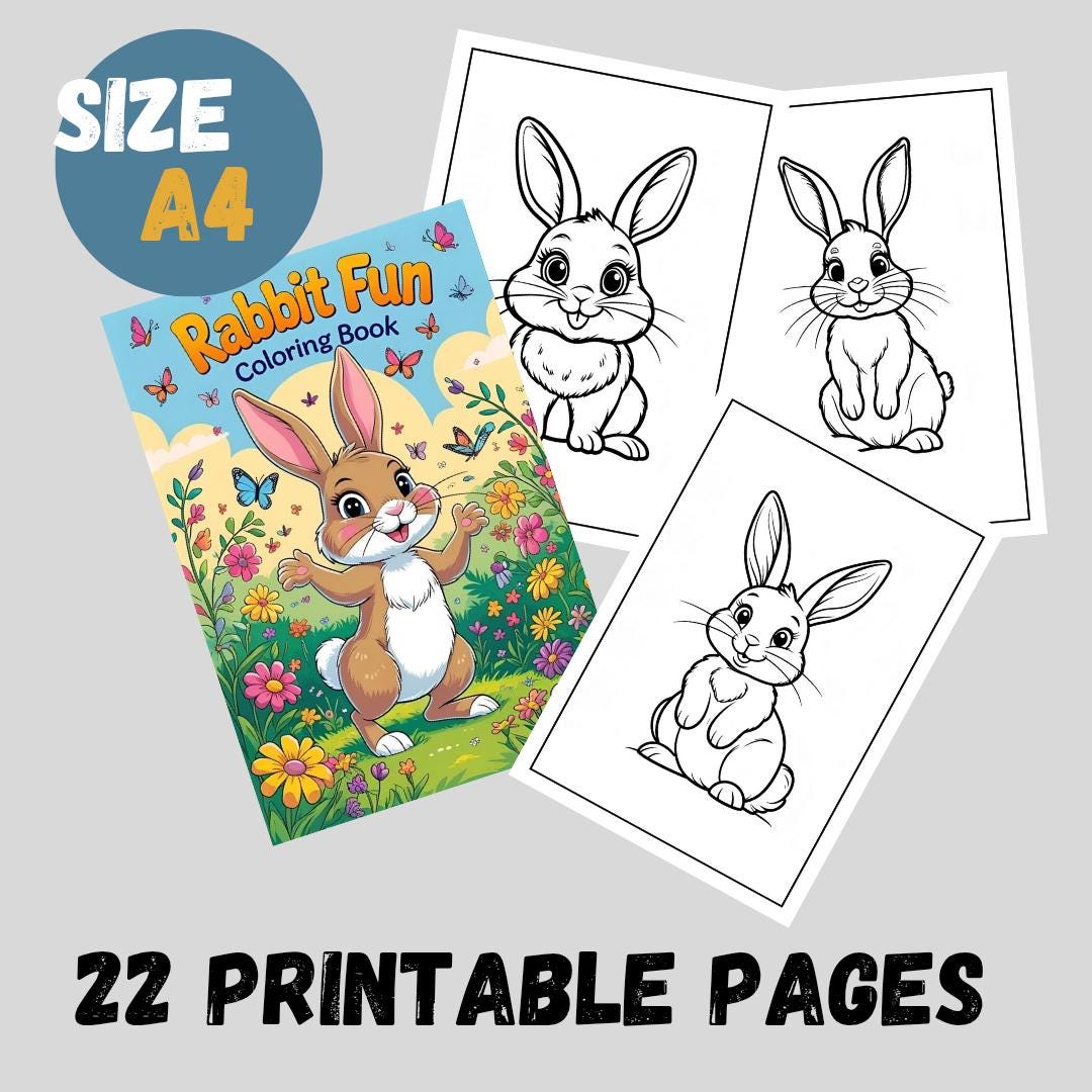 Rabbit Coloring Book: 22 Funny Cartoon Pages (PDF Download A4 Format ...