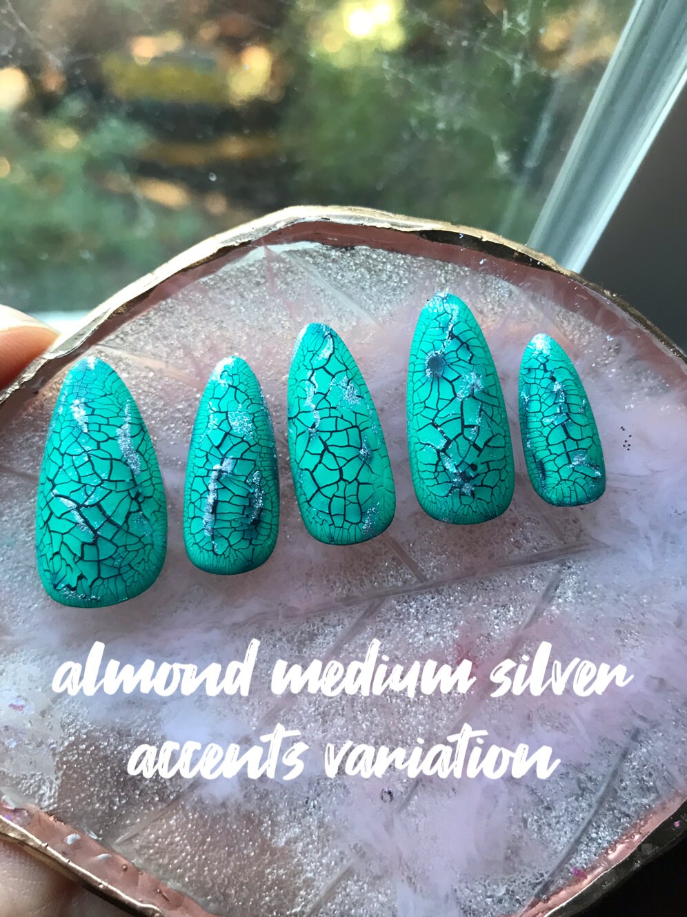 Matte Turquoise / Fake Nails/ Press-ons/almond Nails/ Blue | Etsy