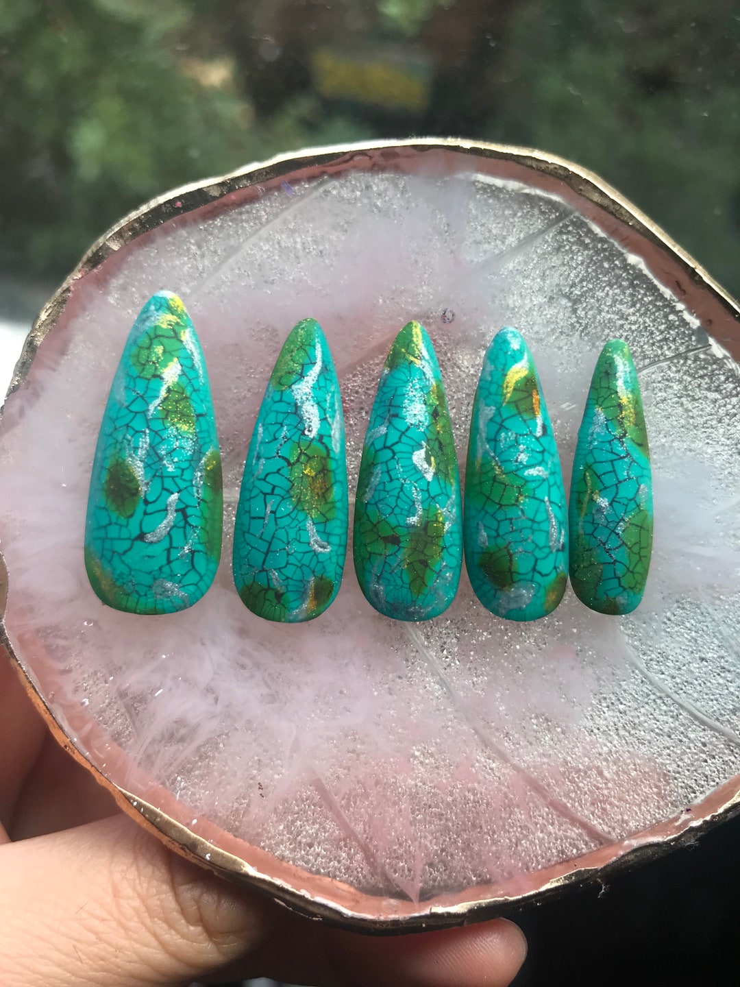 Matte Turquoise / Fake Nails/ Press-ons/almond Nails/ Blue - Etsy