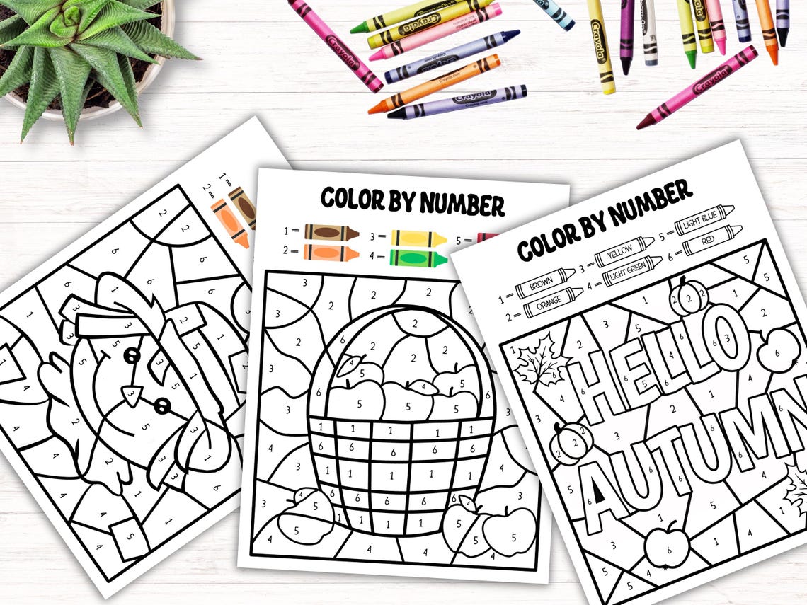 Fall Color by Number, Autumn Coloring Pages, Fall Craft for Kids ...