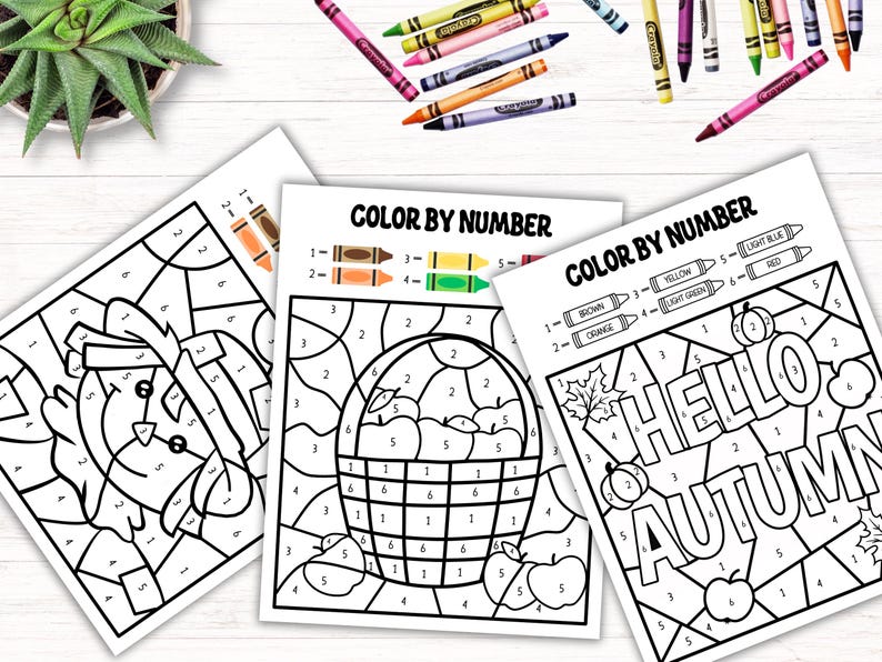 Fall Color by Number, Autumn Coloring Pages, Fall Craft for Kids ...