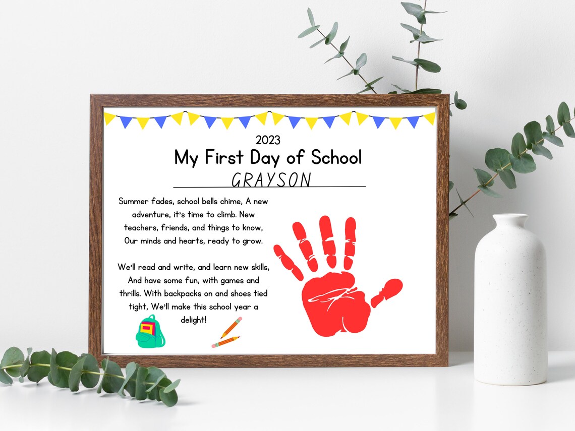 First Day of School Handprint Art Preschool Activity - Etsy
