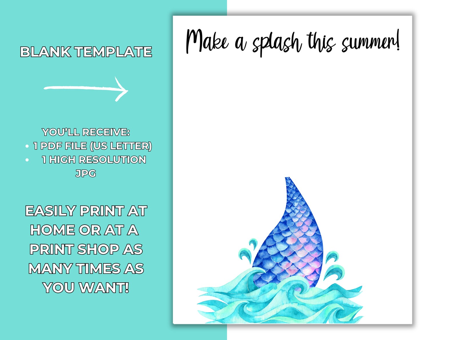Mermaid Handprint Craft for Kids, Printable Summer Handprint Art for ...