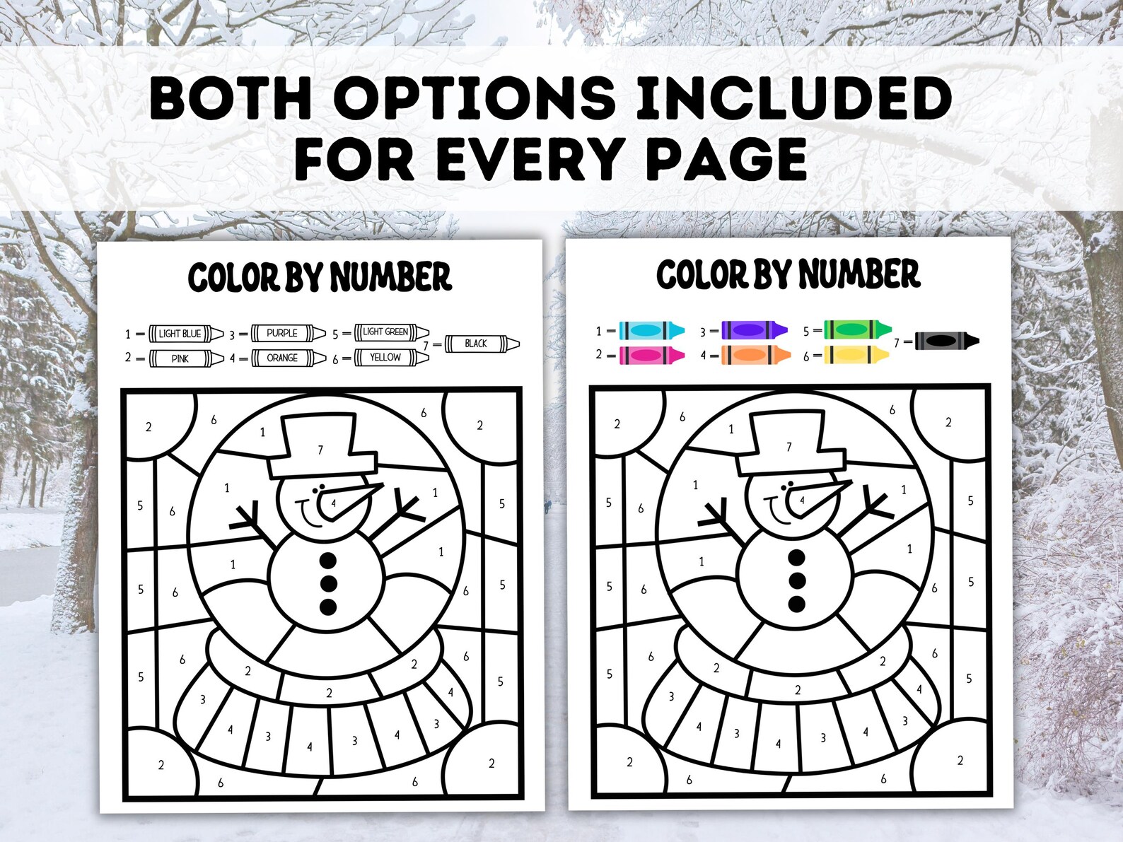 Winter Color by Number, Winter Coloring Pages, Holiday Crafts for Kids ...