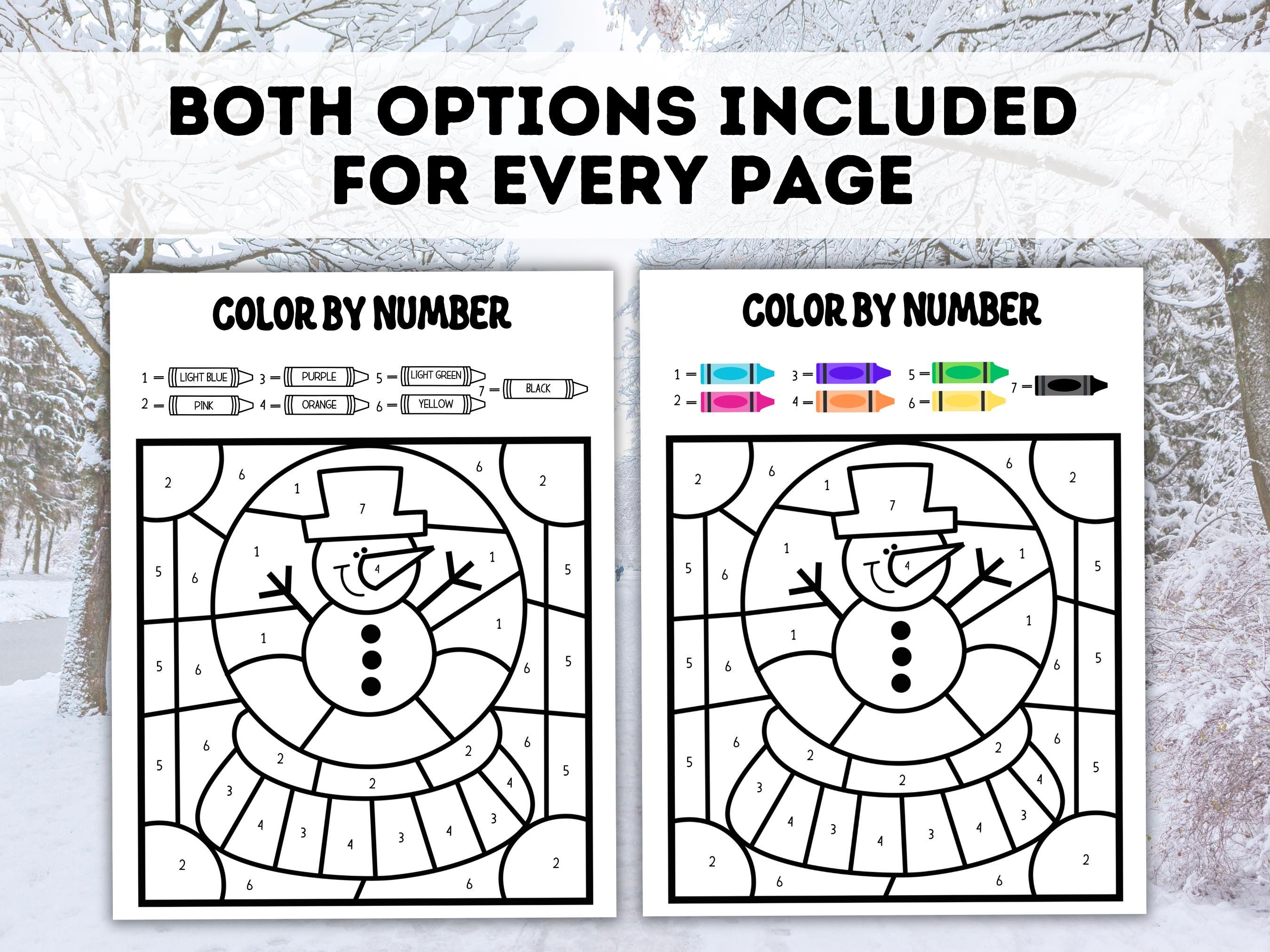 Winter Color by Number, Winter Coloring Pages, Holiday Crafts for Kids ...