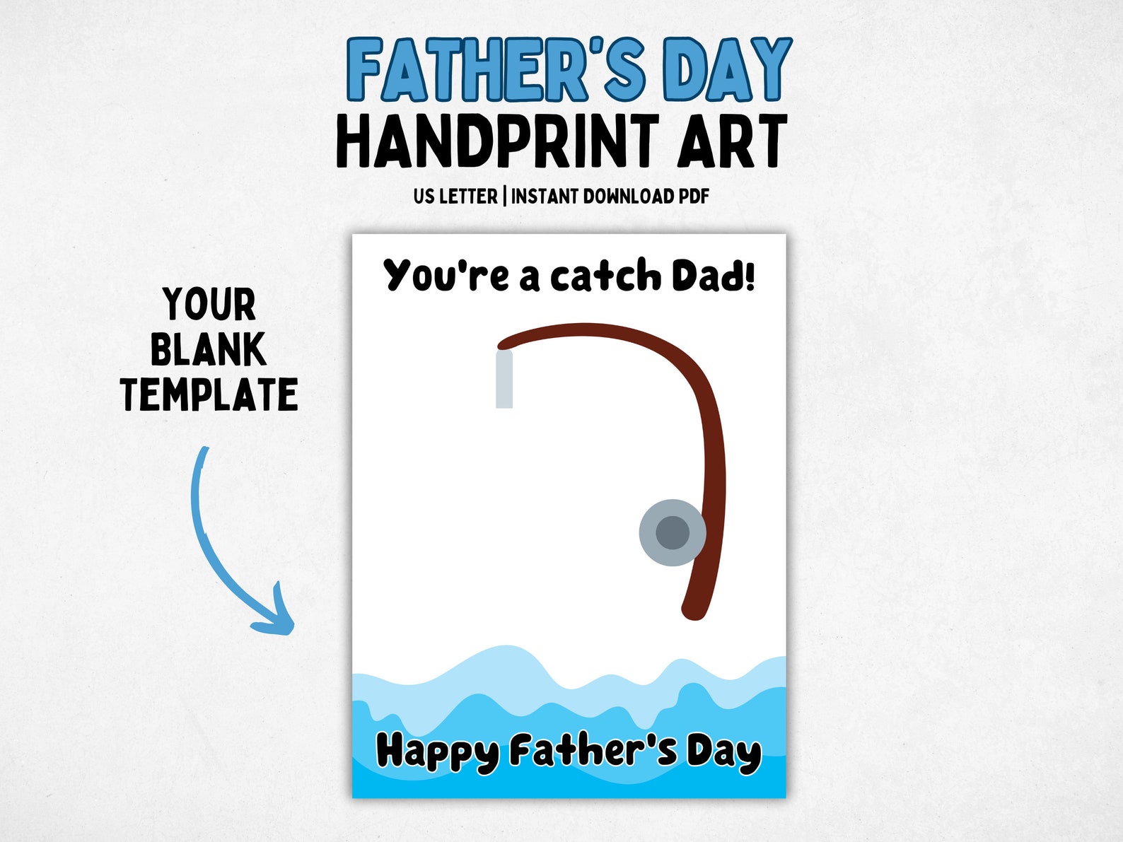Father's Day Footprint Art, Fishing Handprint Templates for Dad, Daddy ...