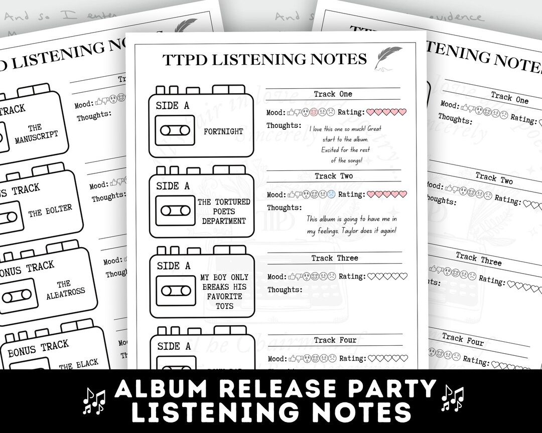 TTPD Listening Party Notes, Swiftie Party, Taylor Party Game, Teen ...