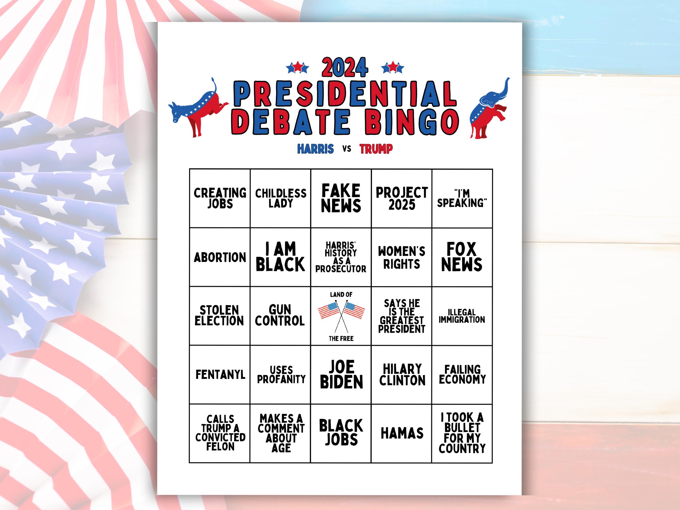 Presidential Debate 2024 Bingo Game Cards, Trump Vs Harris Debate ...