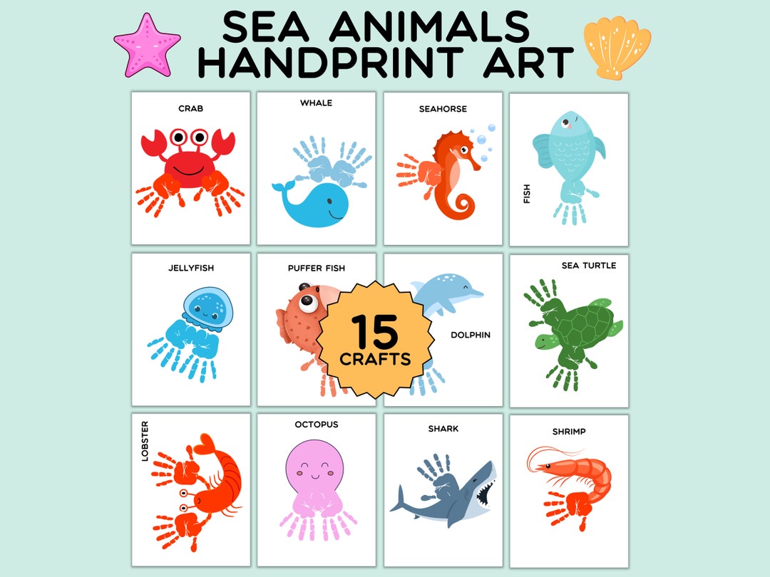 15 Sea Animals Handprint Art Bundle, Crustaceancore Classroom Nursery ...