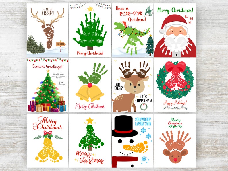 Christmas Handprint Footprint Art Craft Bundle, Holiday Handprint Art ...