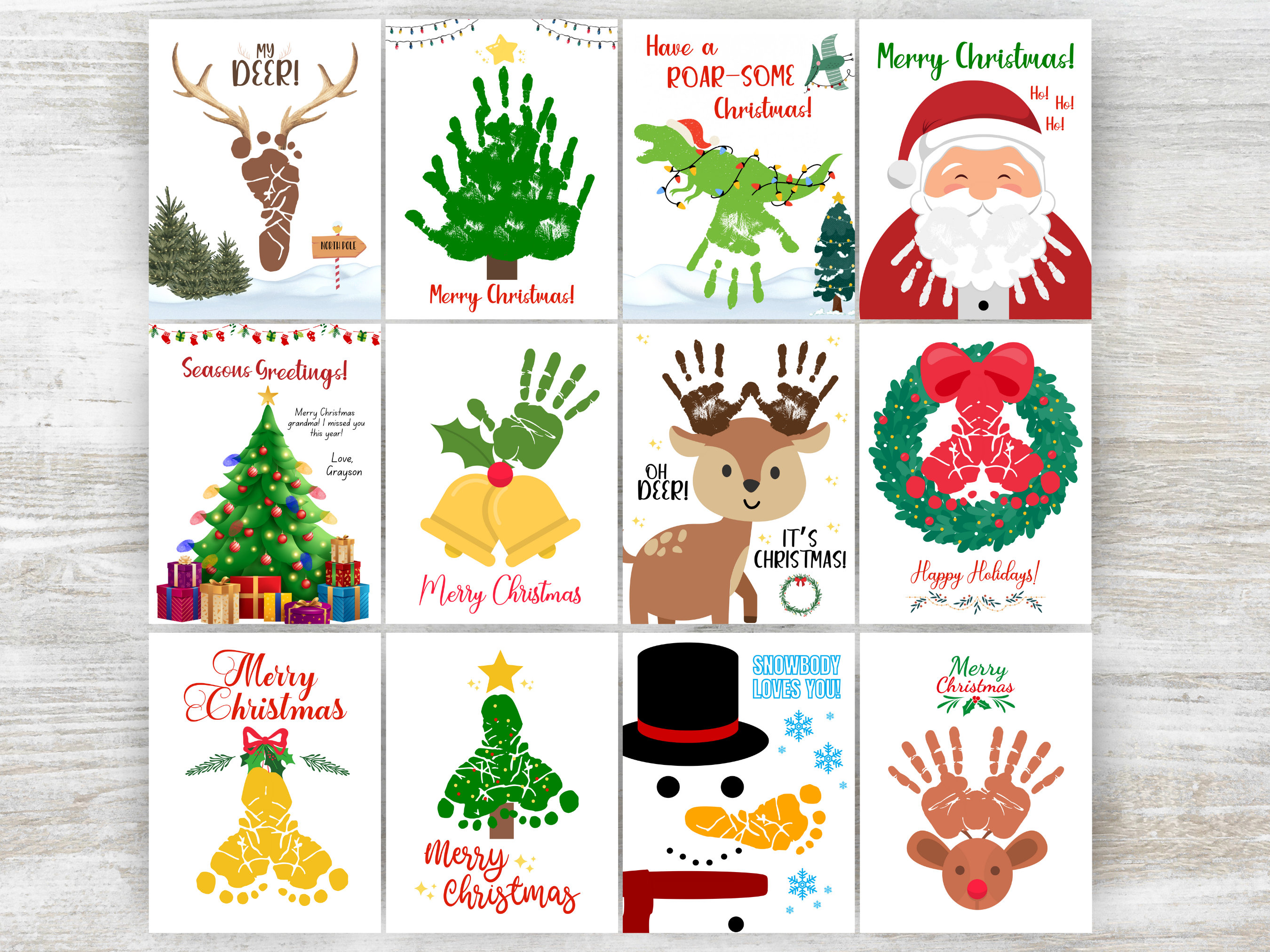 Christmas Handprint Footprint Art Craft Bundle, Holiday Handprint Art ...