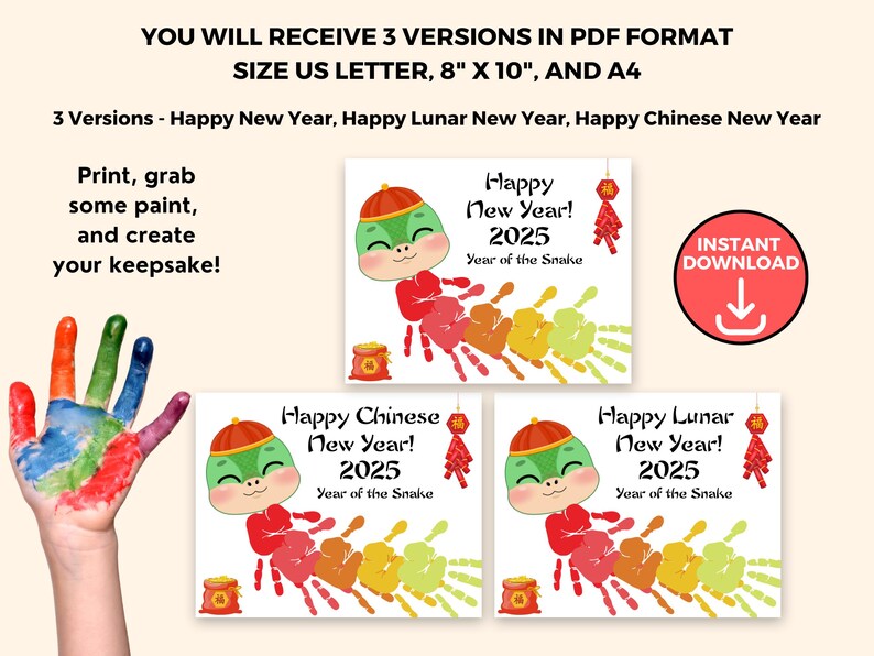 Chinese New Year Handprint Craft, Lunar New Year Handprint Art, Year of ...