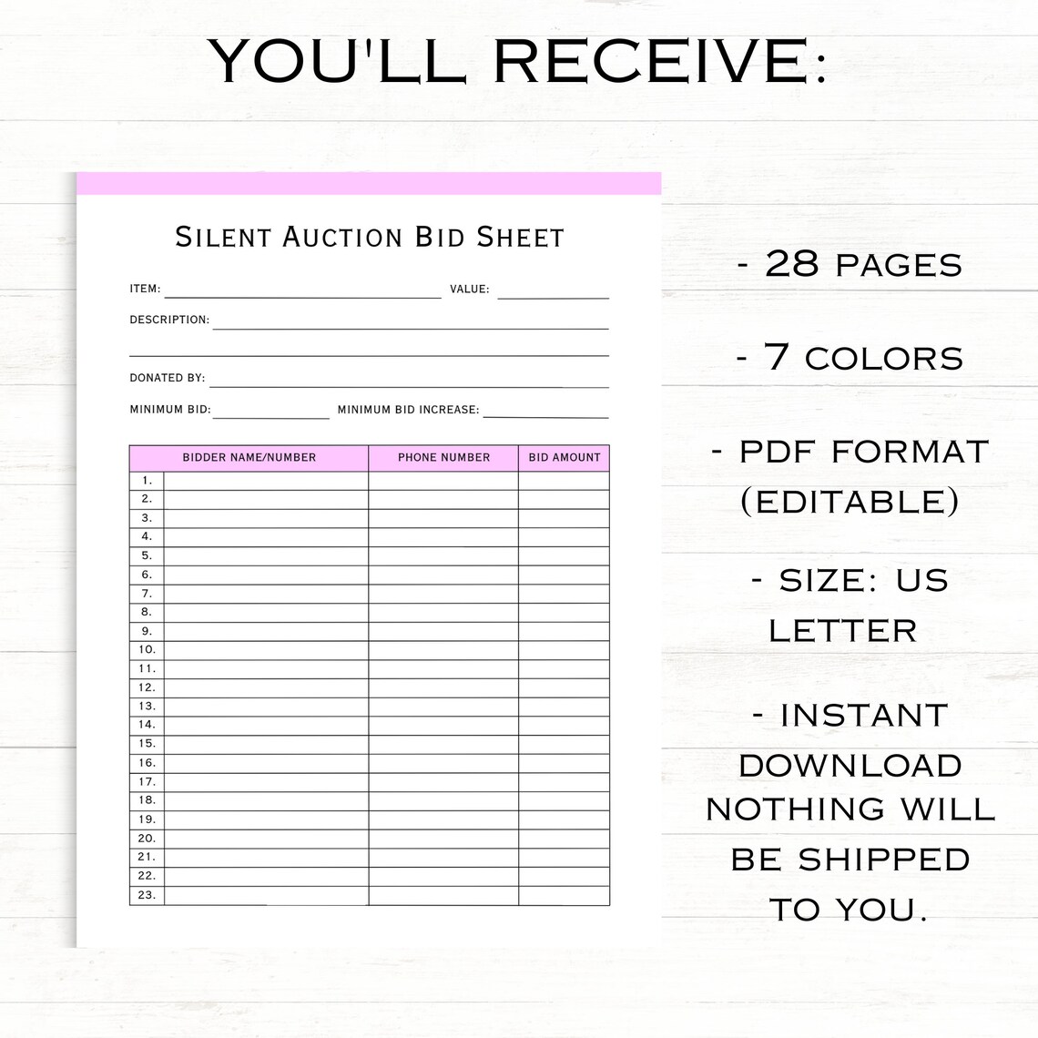 Printable Silent Auction Editable Template, Editable Auction Receipt ...
