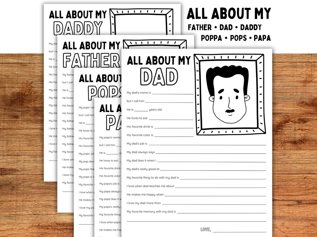 All About Dad Questions, Printable Father Daddy Interview Questionnaire ...