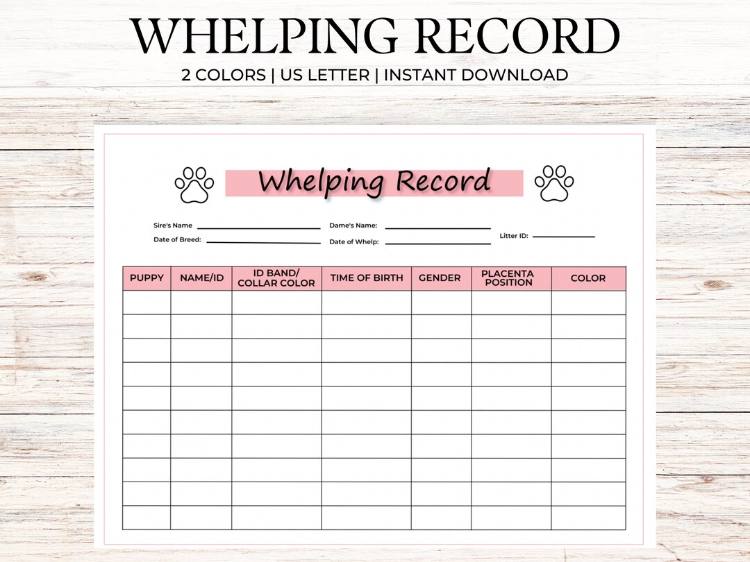 Dog Whelping Record Editable PDF Breeder Records Dog Breeder - Etsy