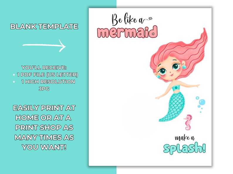 Mermaid Handprint Craft for Kids, Printable Summer Handprint Art for ...