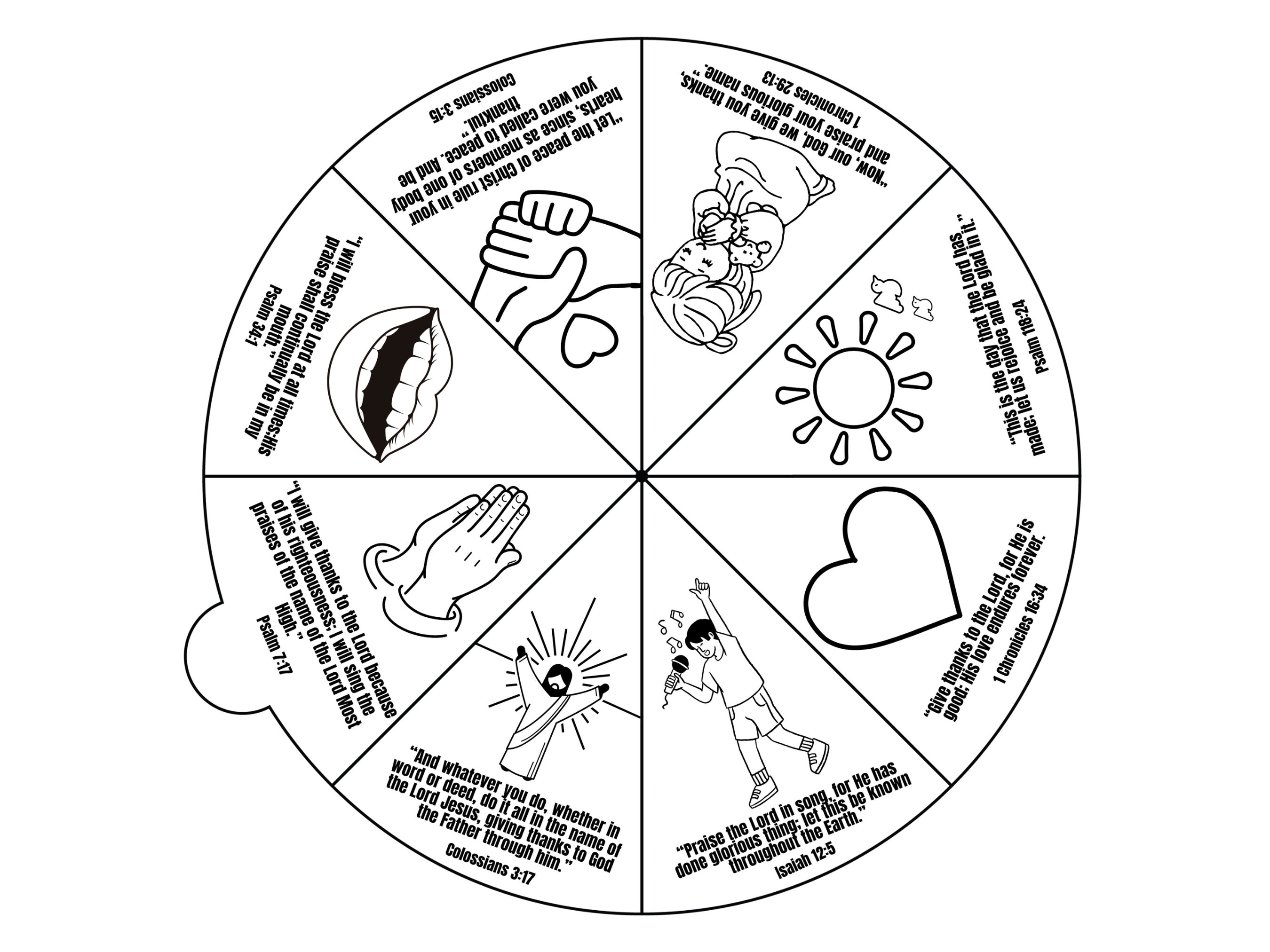 Thankful Scripture Coloring Wheel Memory Game Printable Bible Lesson ...