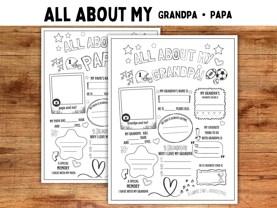 All About My Grandpa Printable, Grandparents Day Craft, Kids Gift for ...