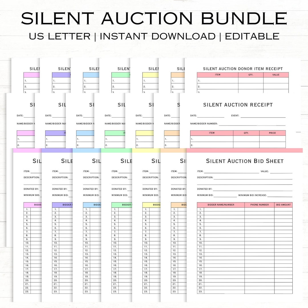 Printable Silent Auction Editable Template, Editable Auction Receipt ...