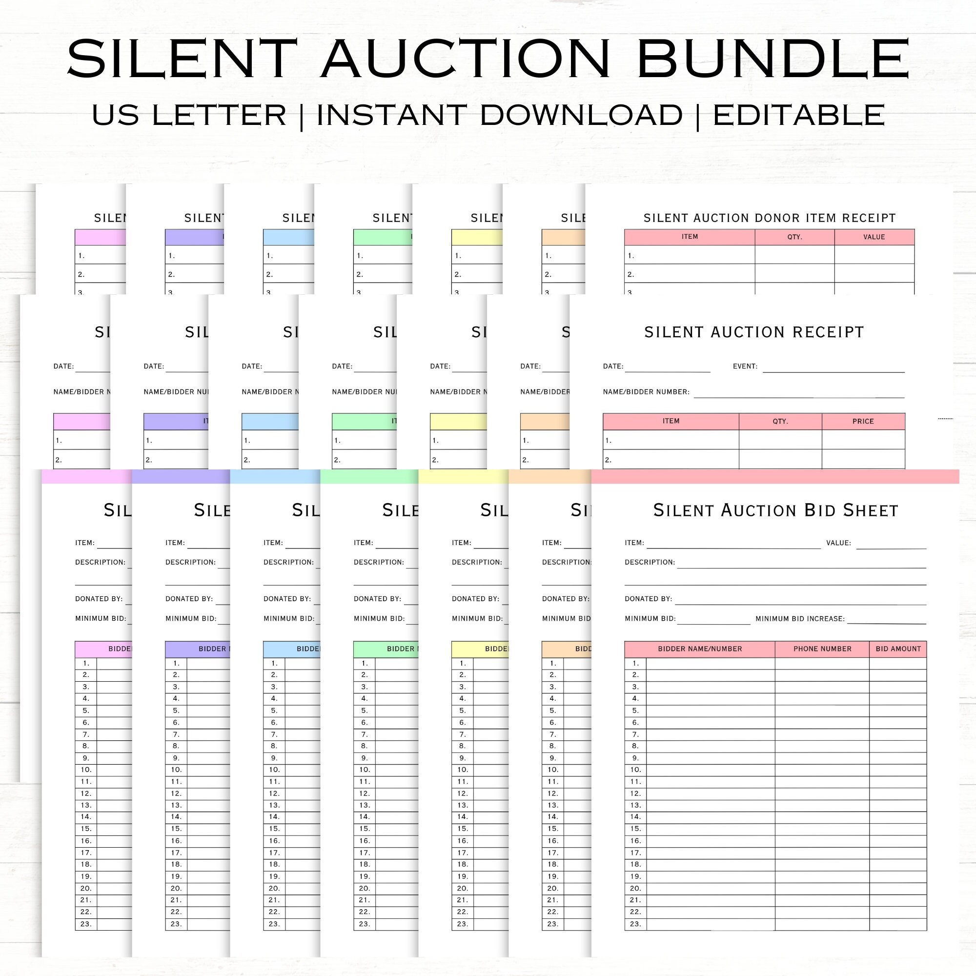 Printable Silent Auction Editable Template, Editable Auction Receipt ...