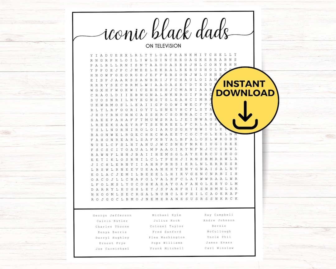 Iconic Black Dads Word Search for Baby Showers, Daddy to Be Game, Black ...