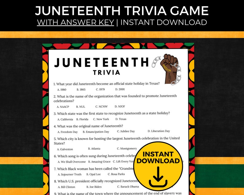 Printable Juneteenth Trivia, Juneteenth Activities, Freedom Day ...