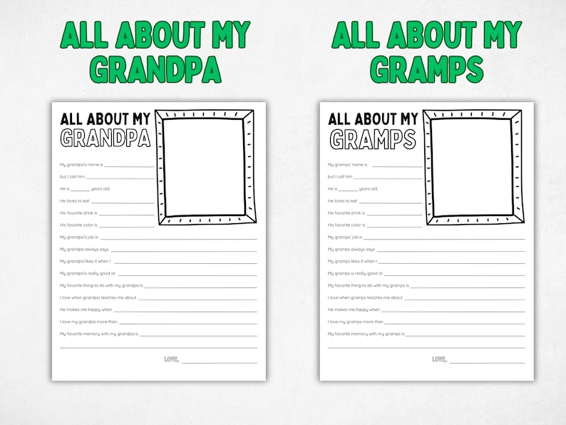 All About My Grandpa Questions, Grandparents Day Craft, Kids Gift for ...