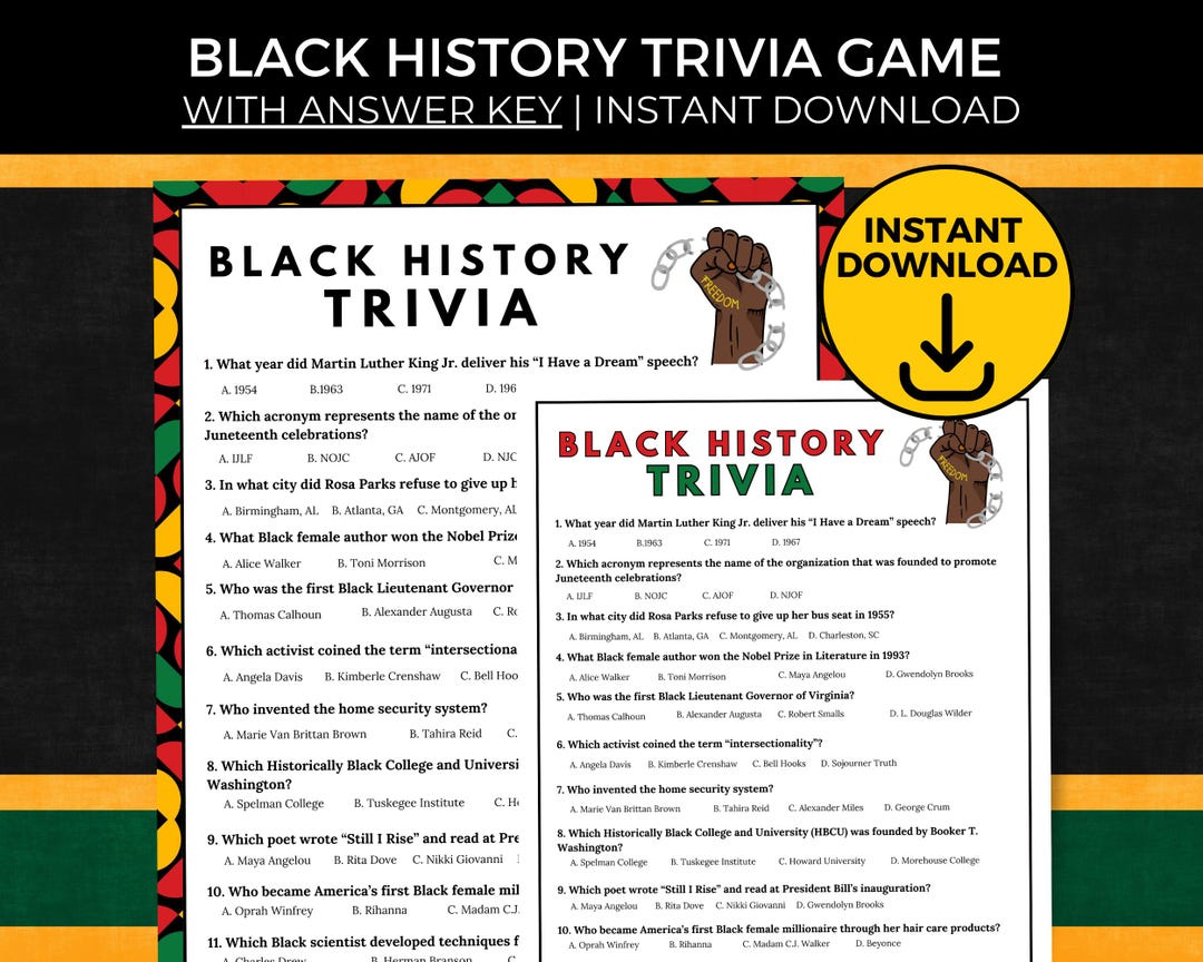 Black History Month Trivia, Printable Black History Month Games, Black ...
