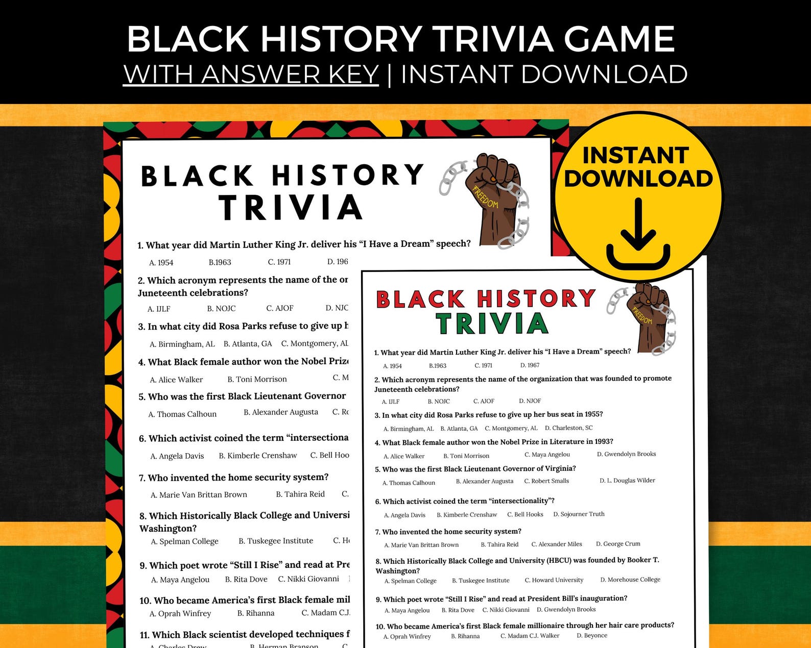 Black History Month Trivia, Printable Black History Month Games, Black ...