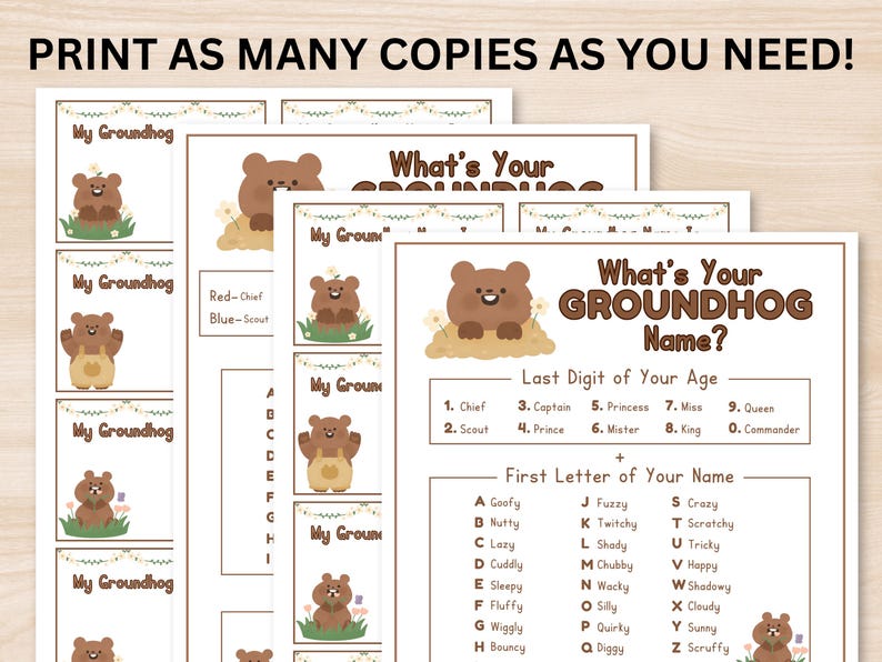 What's Your Groundhog Name Game, Groundhog Day Classroom Activity, Name ...