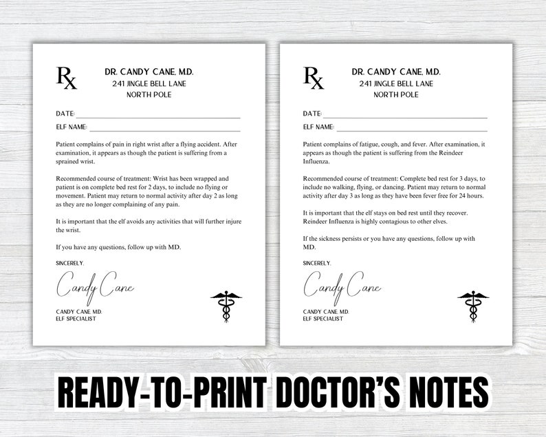 Editable Elf Sick Note, Elf Injury & Recovery Letter, Elf Doctor’s Note ...