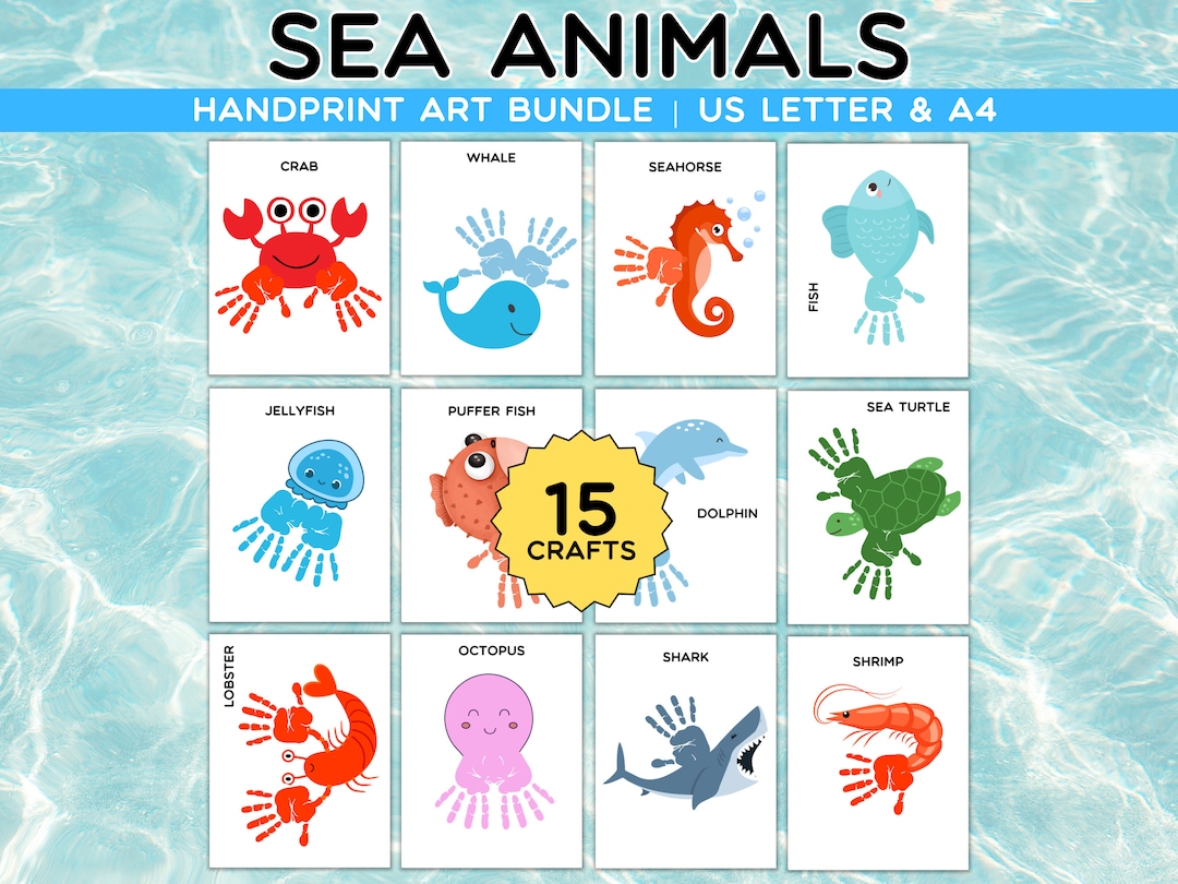 Sea Animals Handprint Art Bundle, Classroom Nursery Activity Card, Baby ...