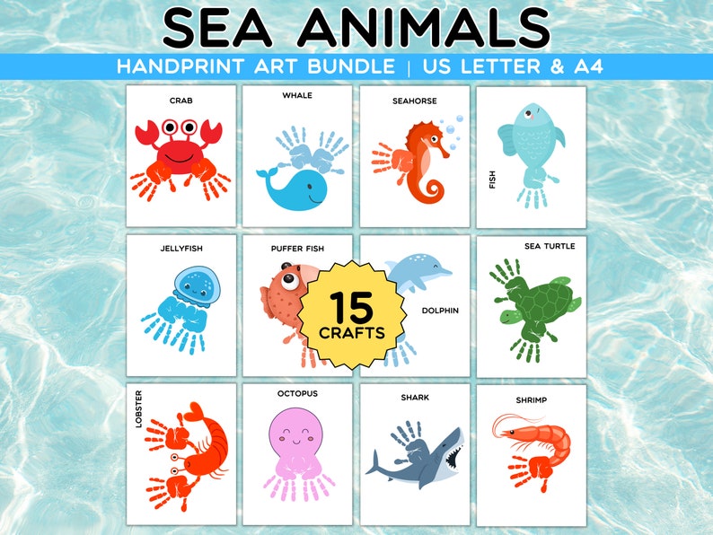 Sea Animals Handprint Art Bundle, Classroom Nursery Activity Card, Baby ...
