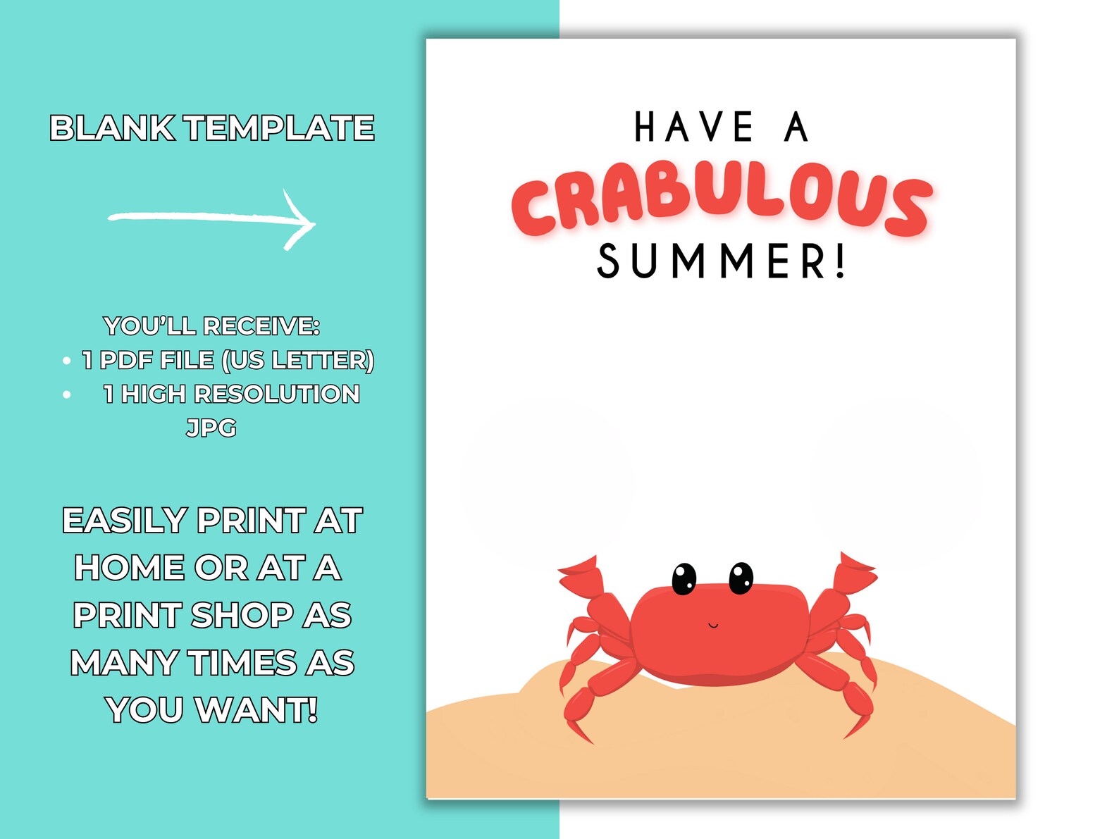 Crab Summer Handprint Craft, Printable Summer Art for Kids, Ocean ...