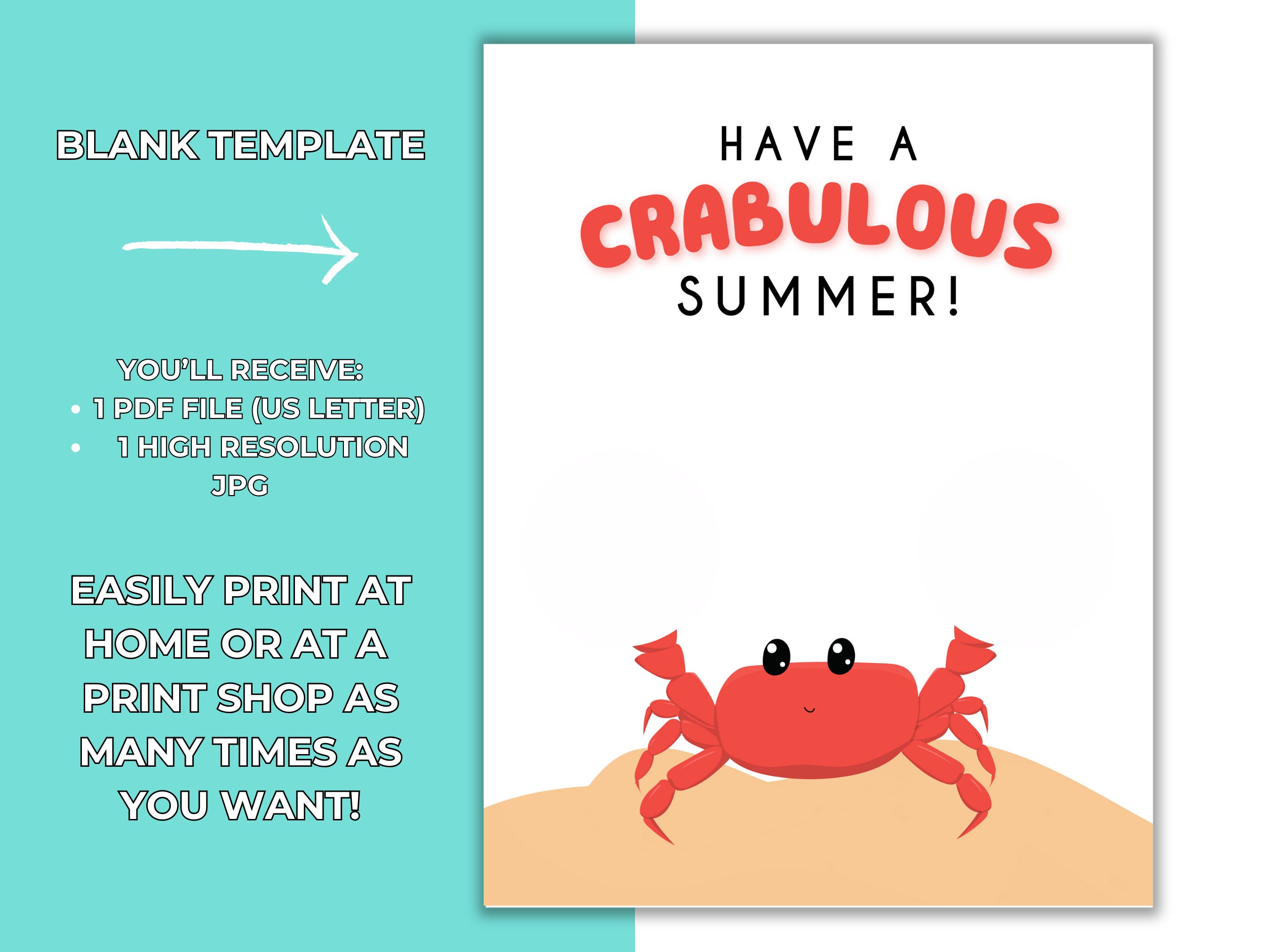 Crab Summer Handprint Craft, Printable Summer Art for Kids, Ocean ...