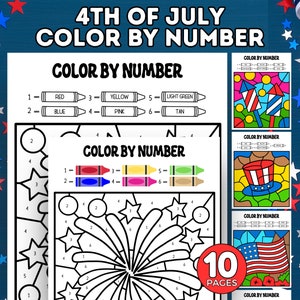 4th of July Color by Number Coloring Page for Kids, Independence Day ...