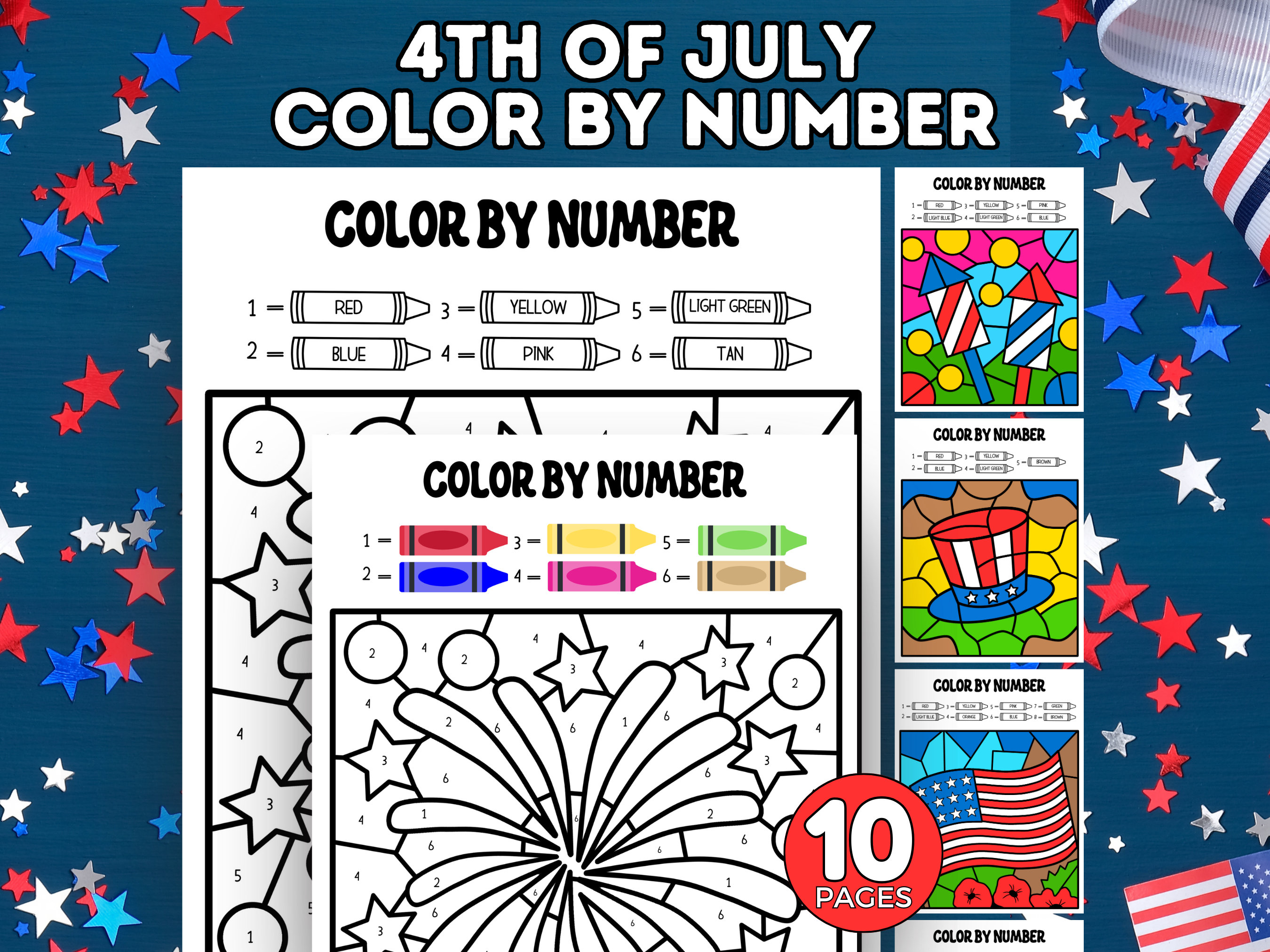 4th of July Color by Number Coloring Page for Kids, Independence Day ...