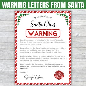 Santa Warning Letter, Final Warning Letter, Set of Santa Letters ...
