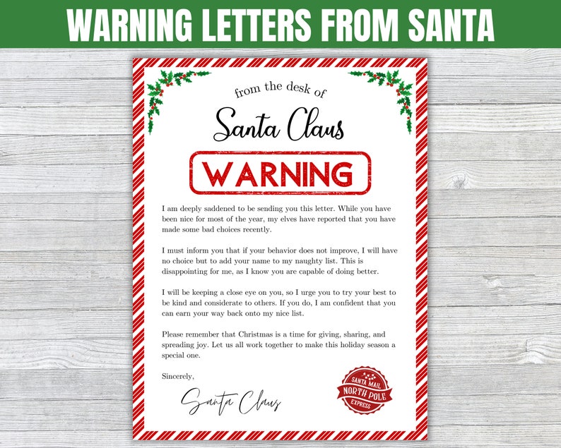 Santa Warning Letter, Final Warning Letter, Set of Santa Letters ...