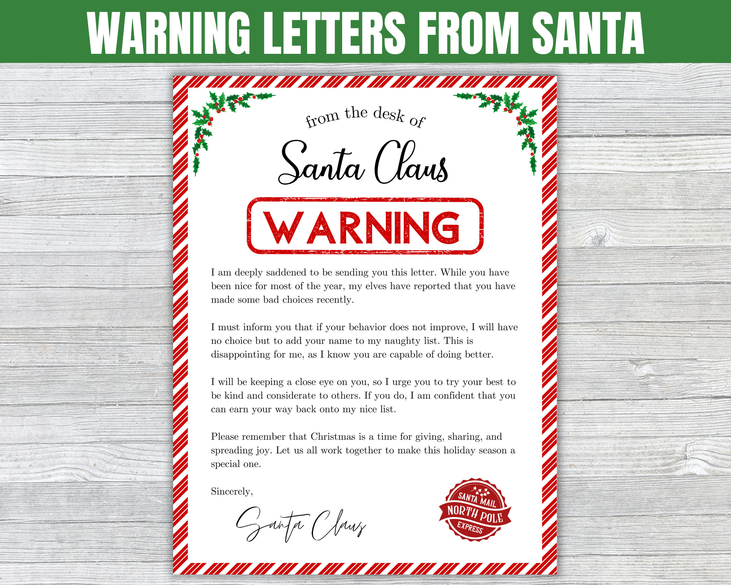 Santa Warning Letter, Final Warning Letter, Set of Santa Letters ...