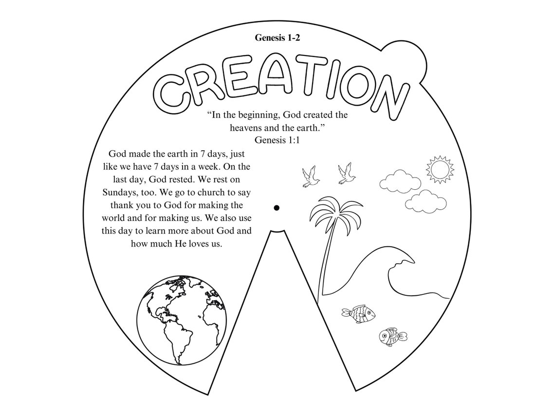 Creation Story Coloring Wheel Printable Bible Lesson Kids Crafts Bible ...