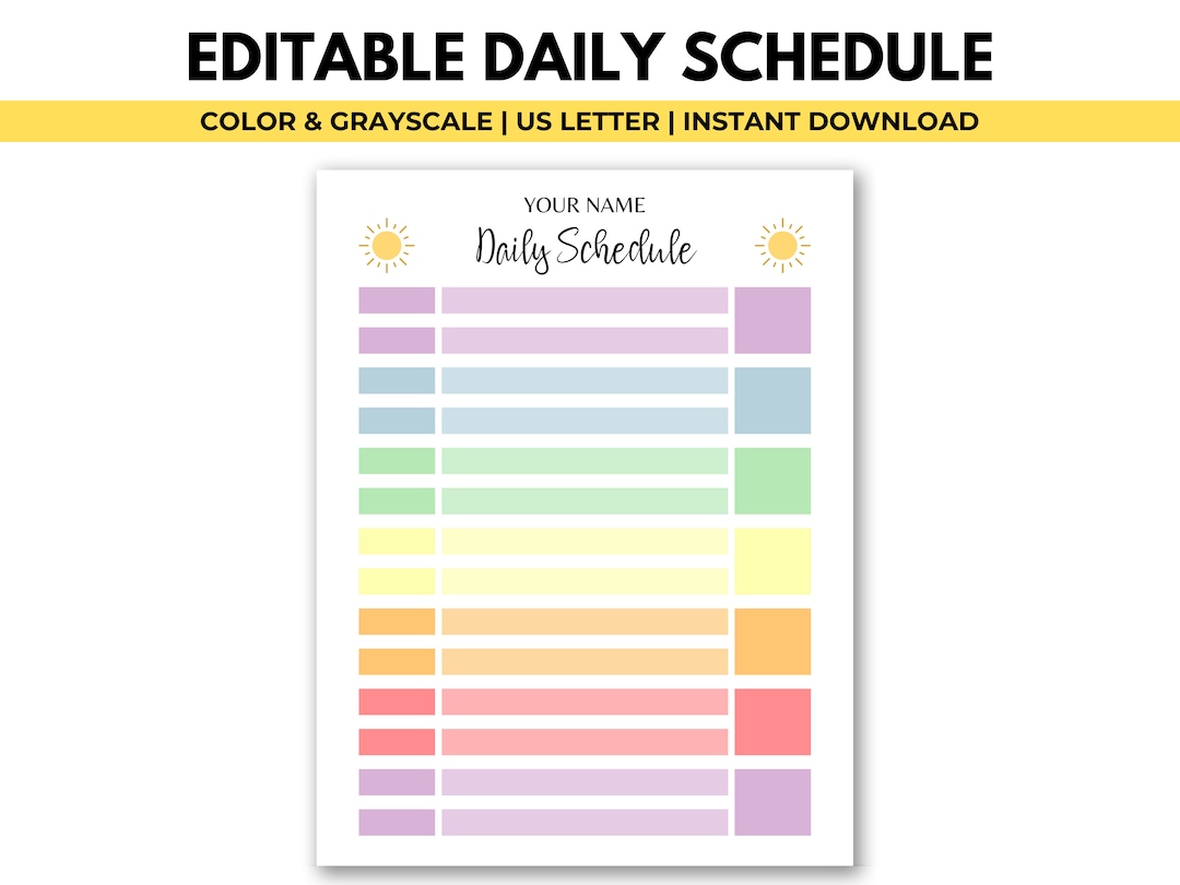 Kids Daily Schedule Template Printable, Homeschool Mom Daily Routine ...