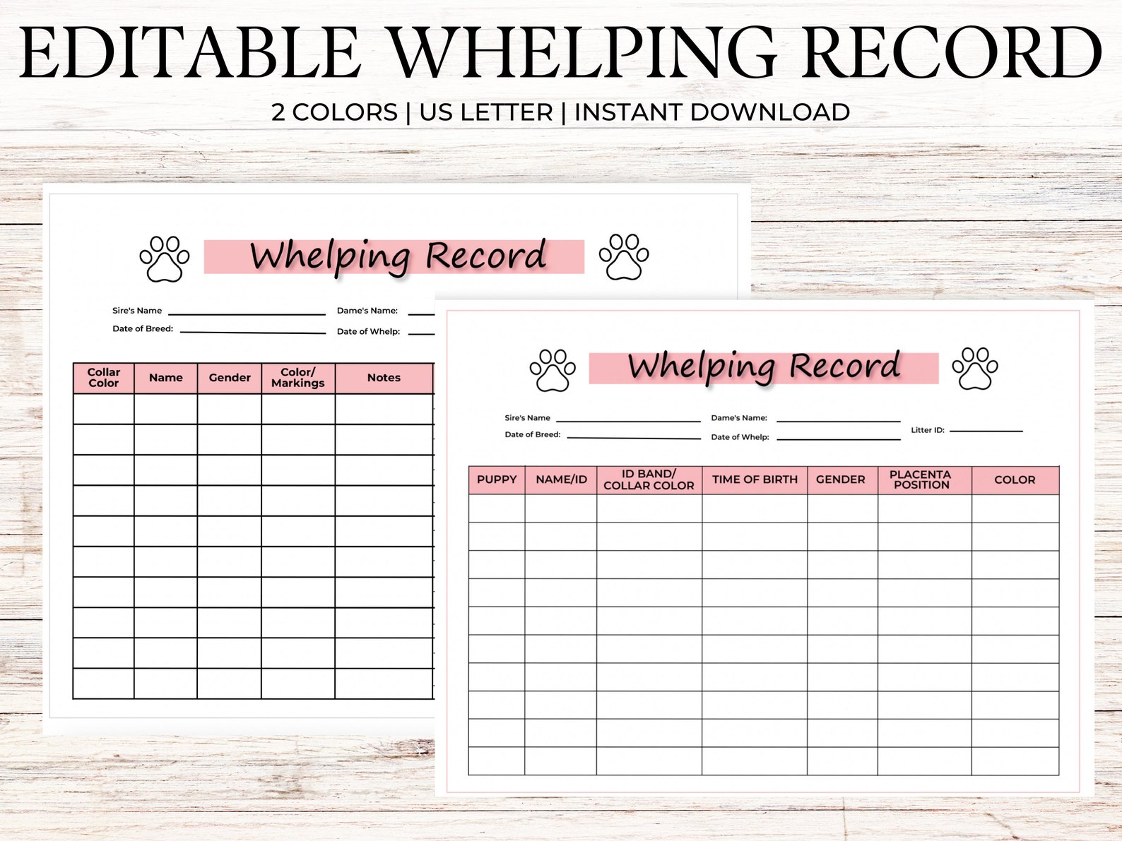 Dog Whelping Record Editable PDF, Breeder Records, Dog Breeder Forms ...