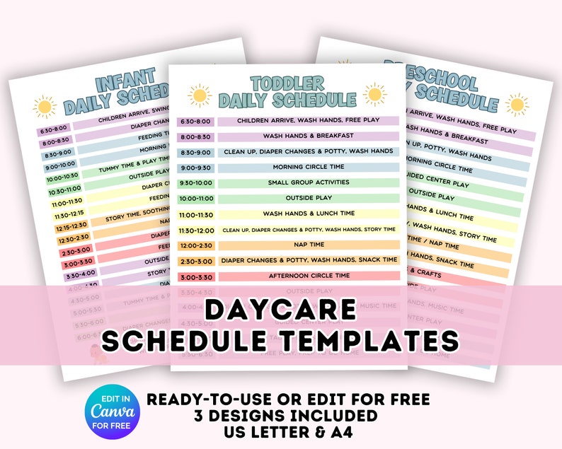 Daily Daycare Schedule, Editable Daycare Schedule Template, Toddler ...
