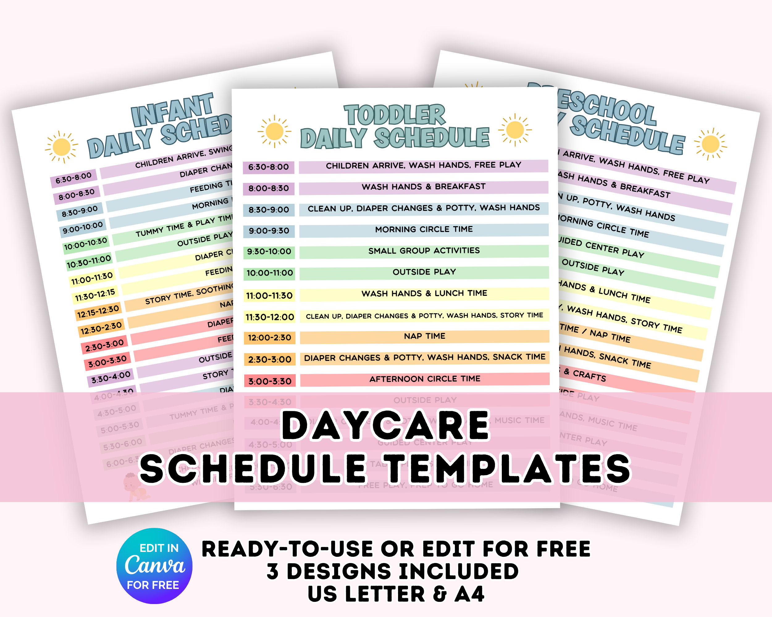 Daily Daycare Schedule, Editable Daycare Schedule Template, Toddler ...