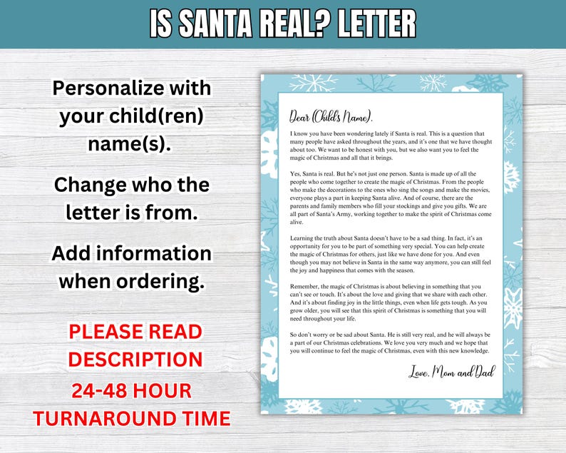 Is Santa Real Explanation Letter Personalized, Santa Letter Printable ...