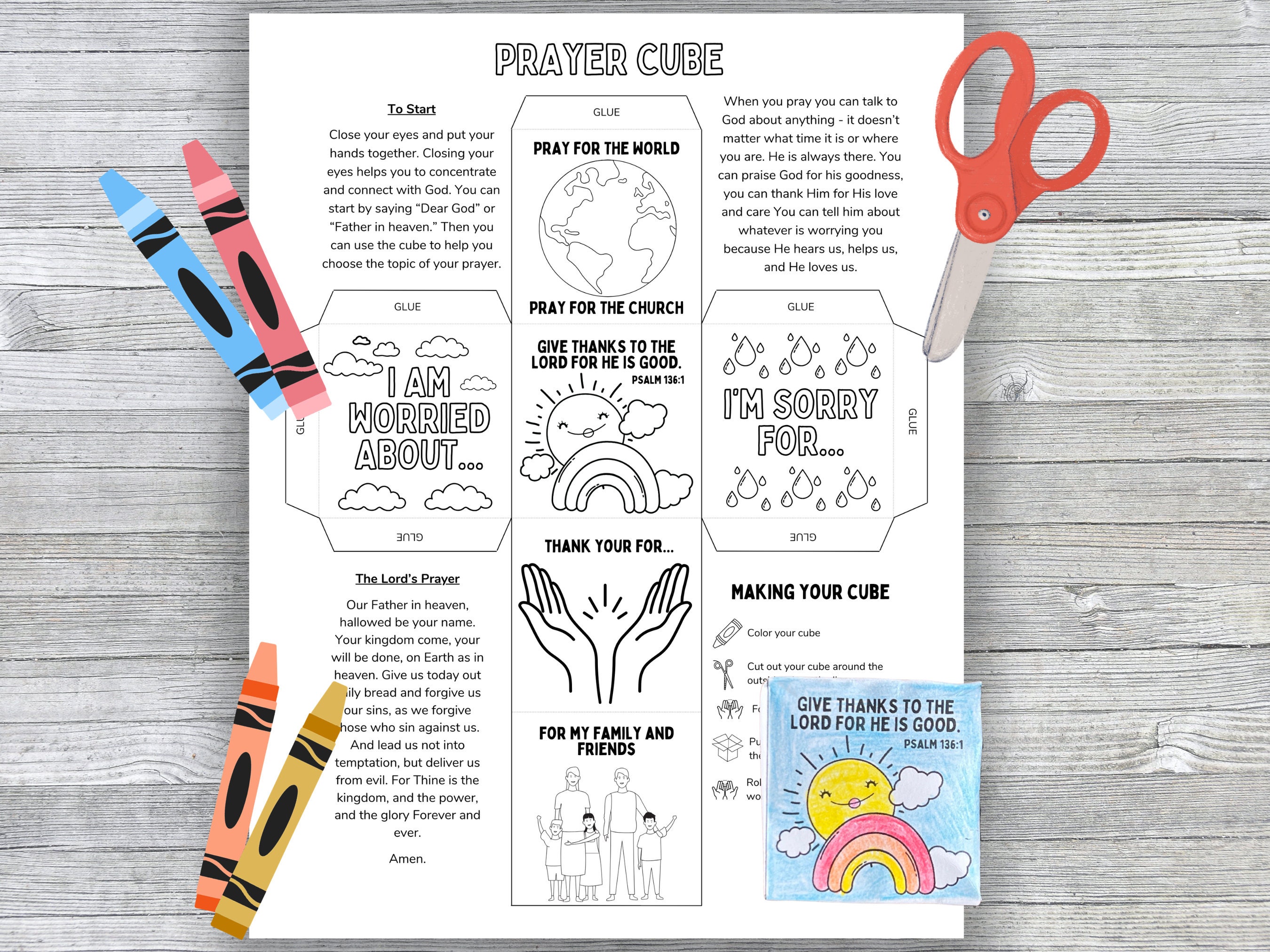Sunday School Prayer Cube Printable Lord's Prayer Kids' Sunday School ...