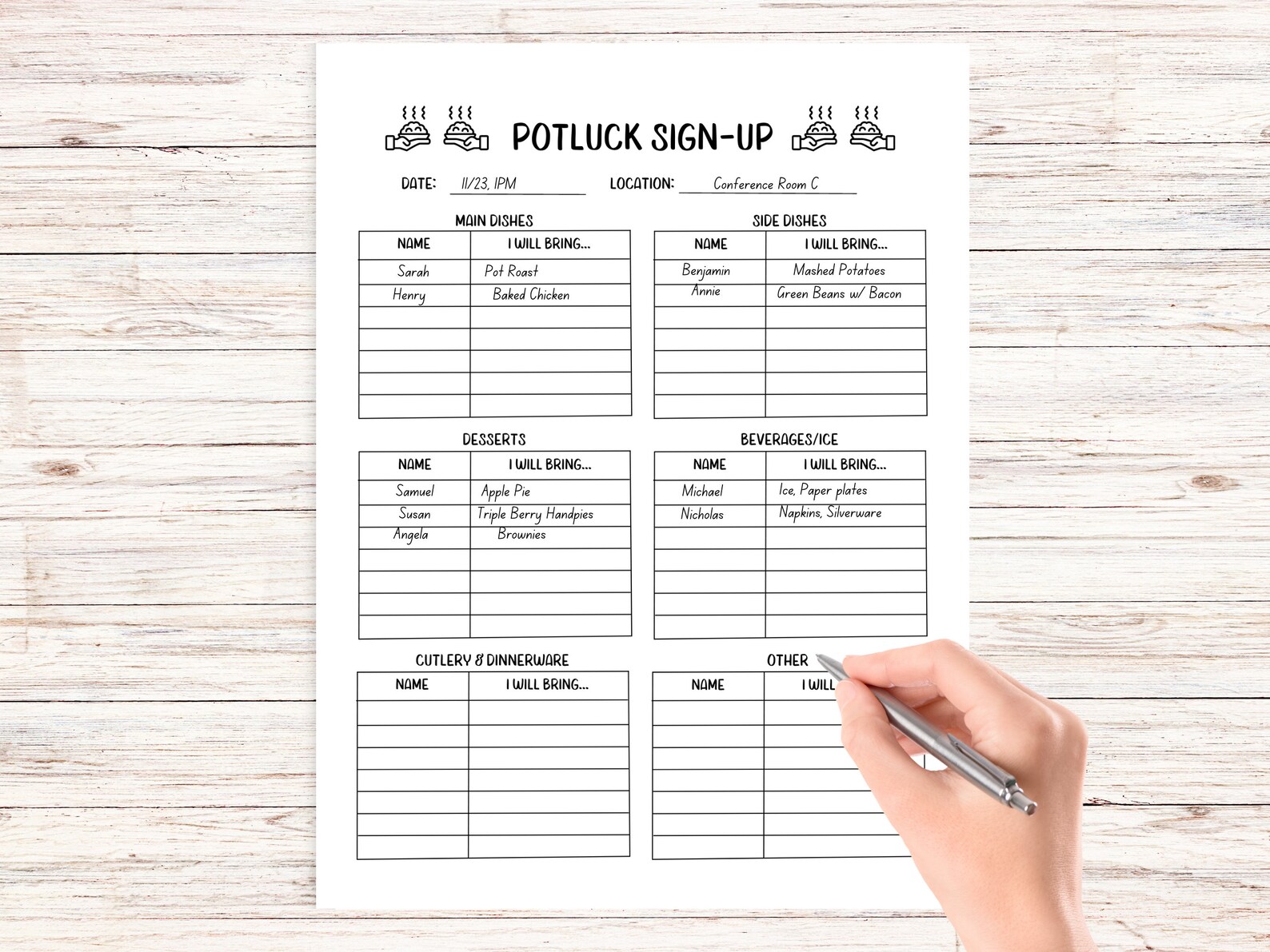 Potluck Sign up Sheet, Printable for Potluck Party, Sign up for Potluck ...