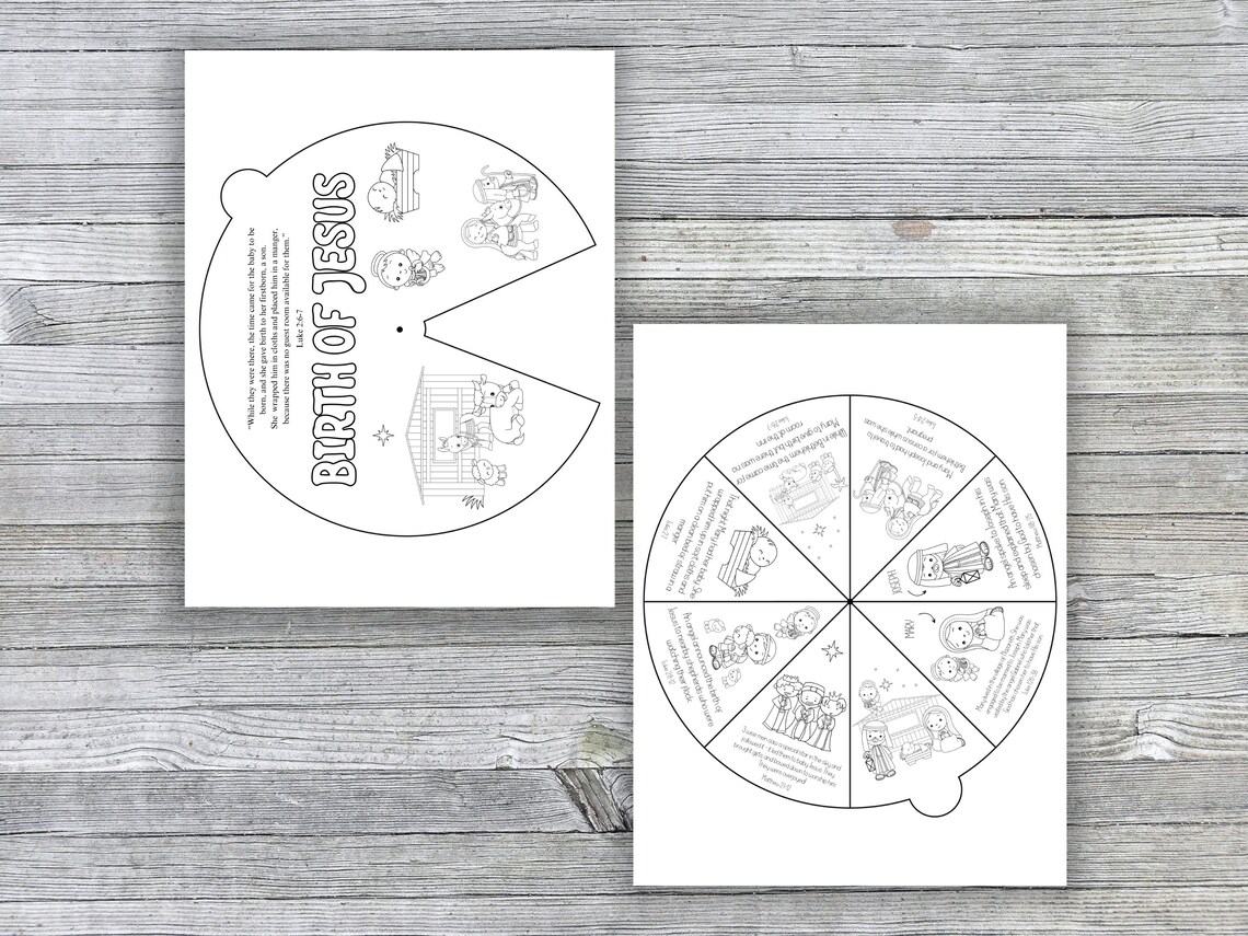 Nativity Story Coloring Wheel, Birth of Jesus Printable, Bible Lesson ...